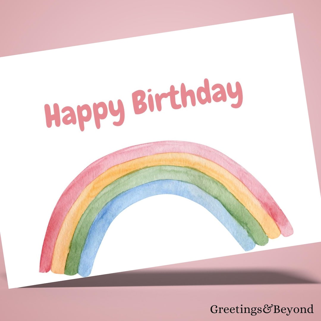 Watercolor Rainbow Birthday Card: Printable Modern Greeting (digital ...
