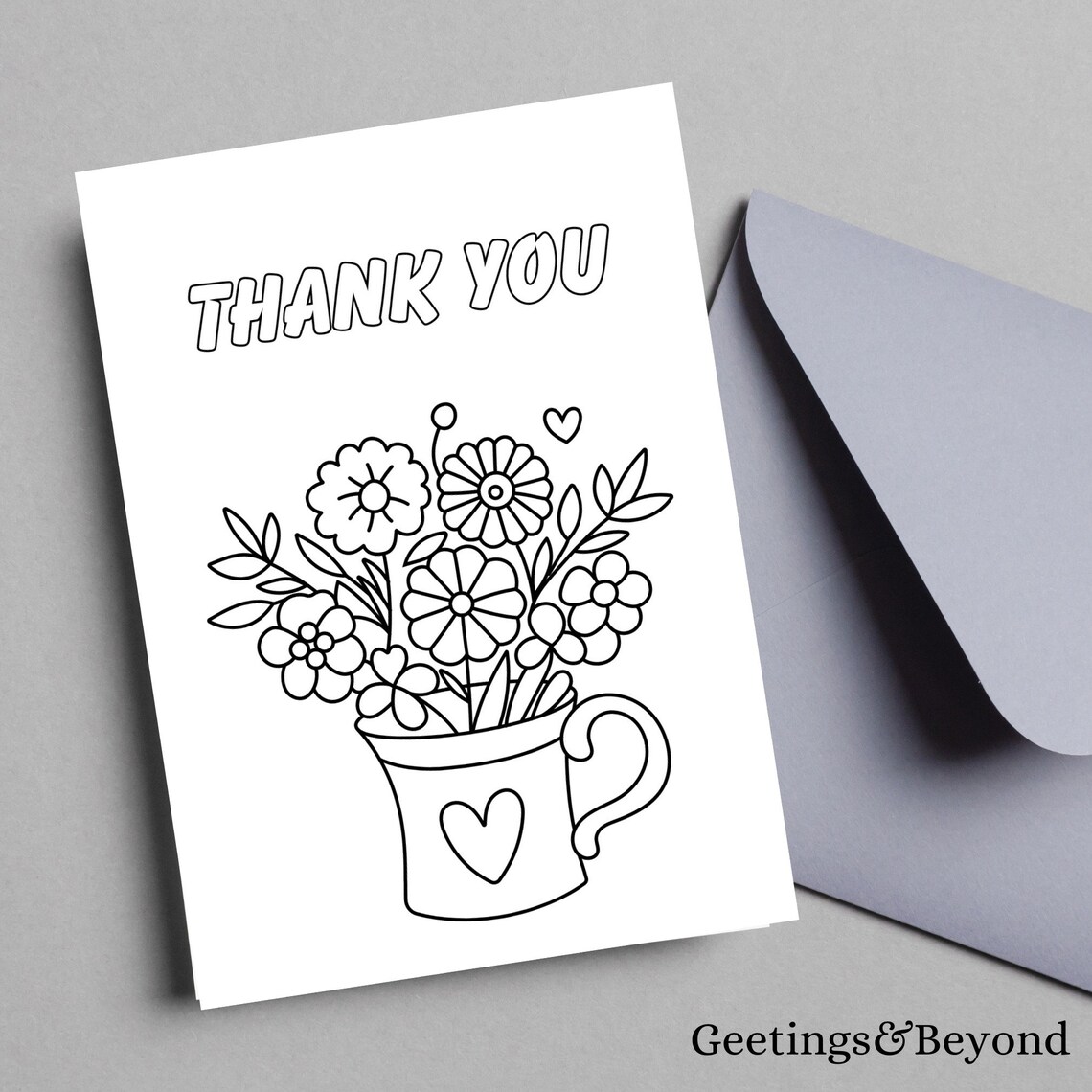 Color-in Heart and Flowers Thank You Card L Digital Download L PDF L ...