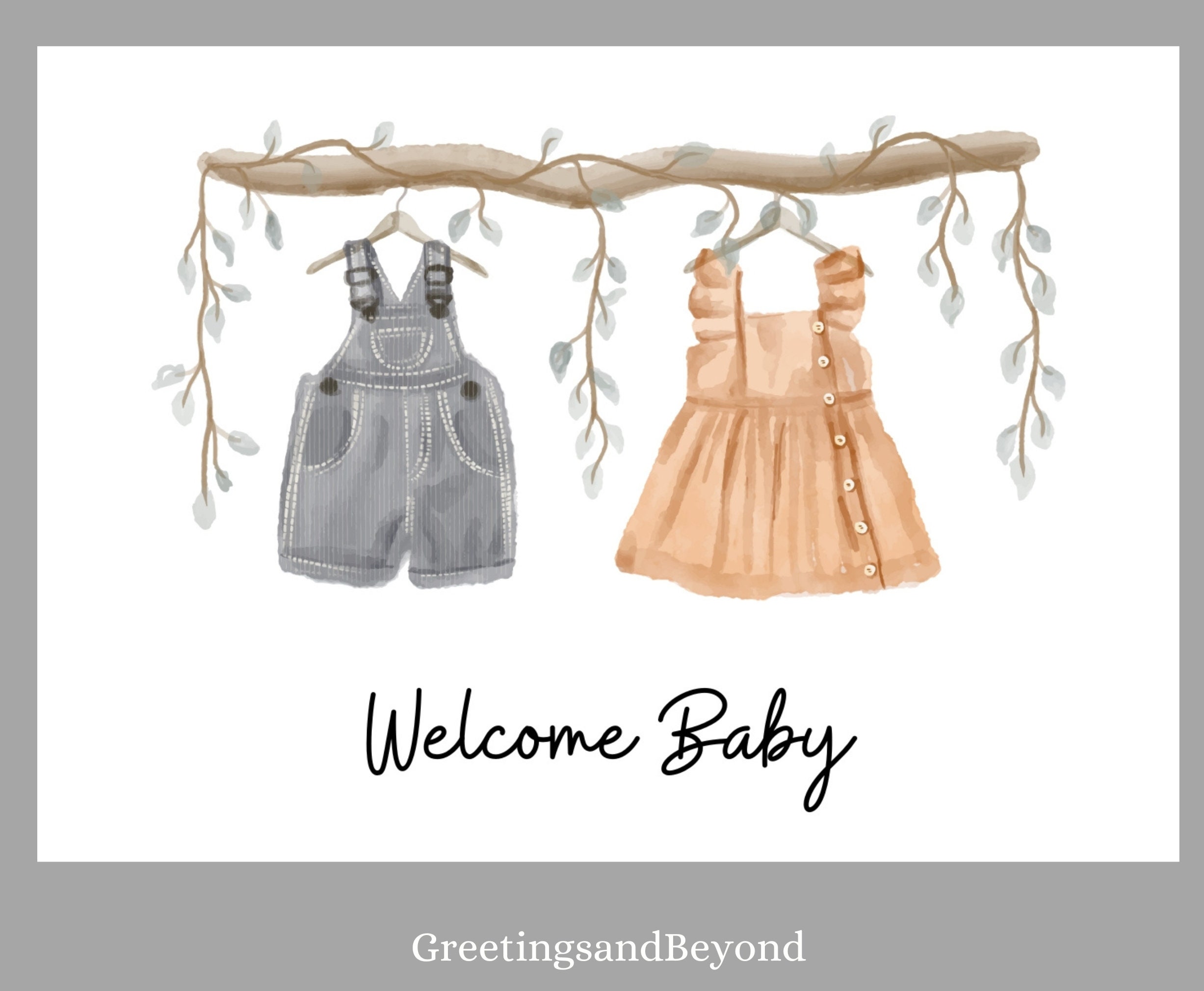 Welcome Baby Shower Neutral Greeting Card L Digital Download L 7x5 L ...