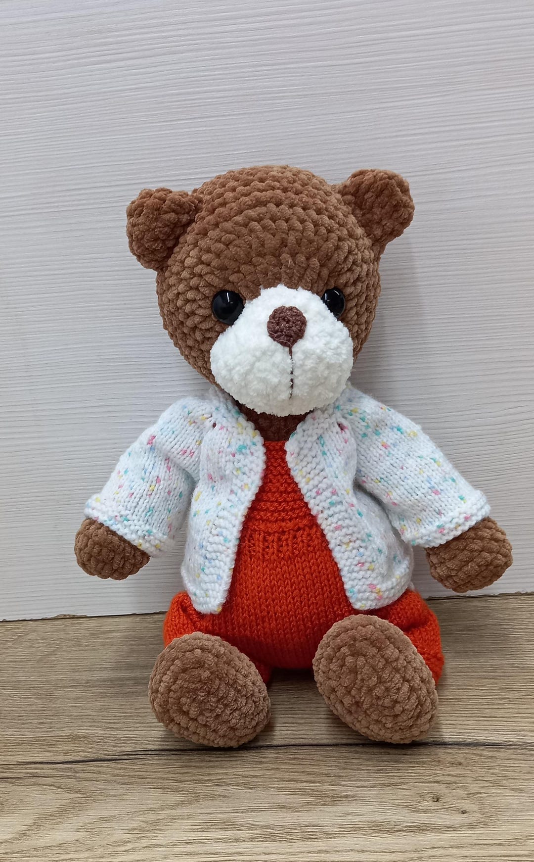Soft Cuddly Toy. Teddy Bear With Clothes. Knitted Toy-gift for a Child ...