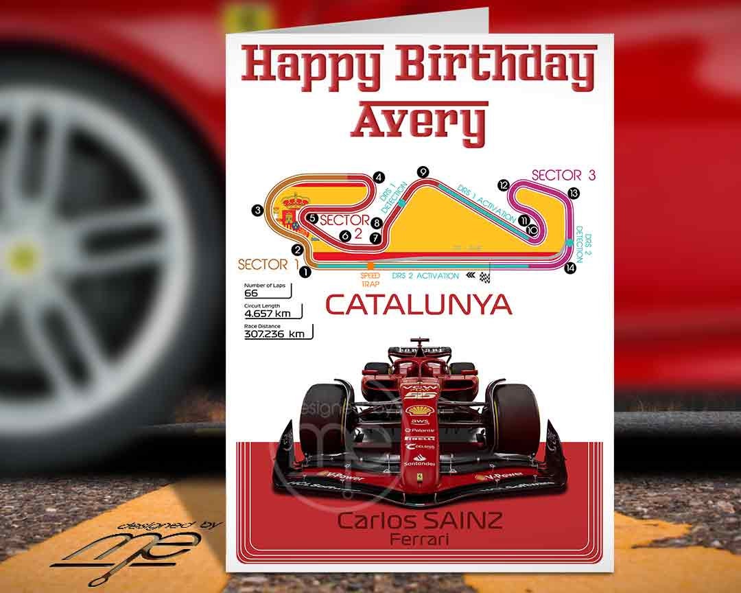 Personalised Carlos Sainz Ferrari Formula One F1 Birthday Card Car ...