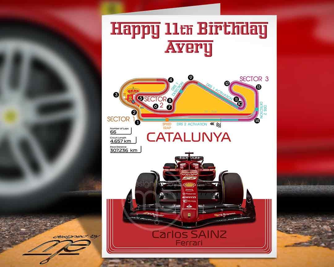 Personalised Carlos Sainz Ferrari Formula One F1 Birthday Card Car ...