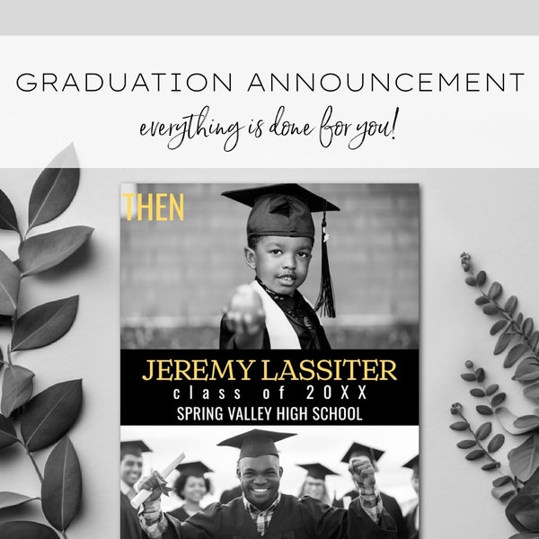 Then and Now Graduation Announcement Digital Template, Custom ...