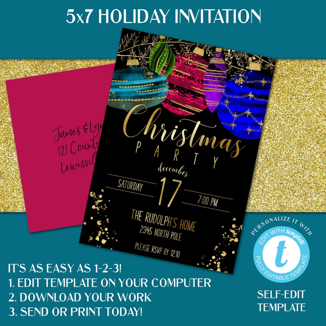 Modern Christmas Party Invitation Digital Template 5x7 - Etsy