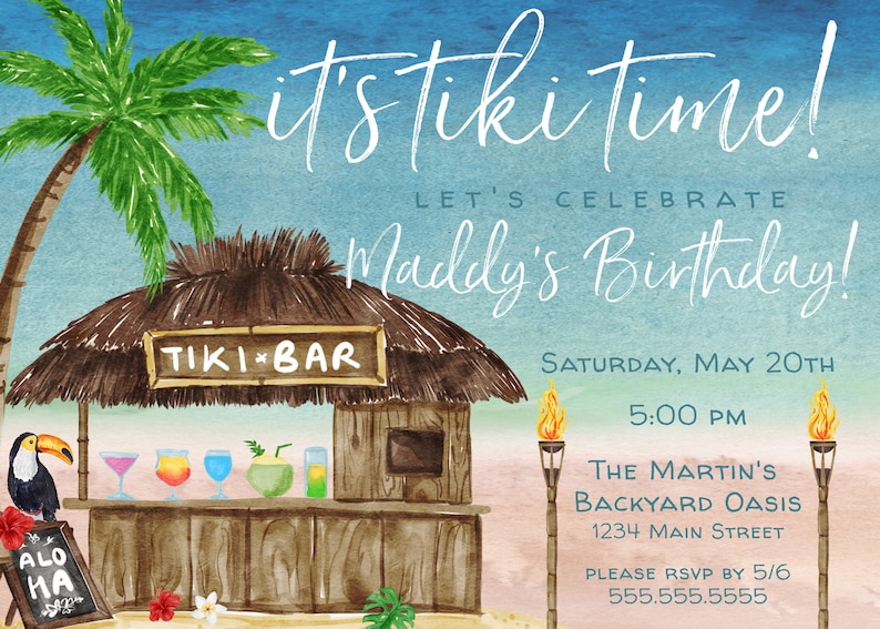 Tiki Bar Party Invitation Digital Template Beach Party Tiki - Etsy