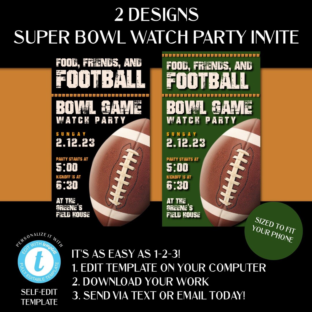 Bowl Game Party Invitation Digital Template, Bowl Game Party, Football ...