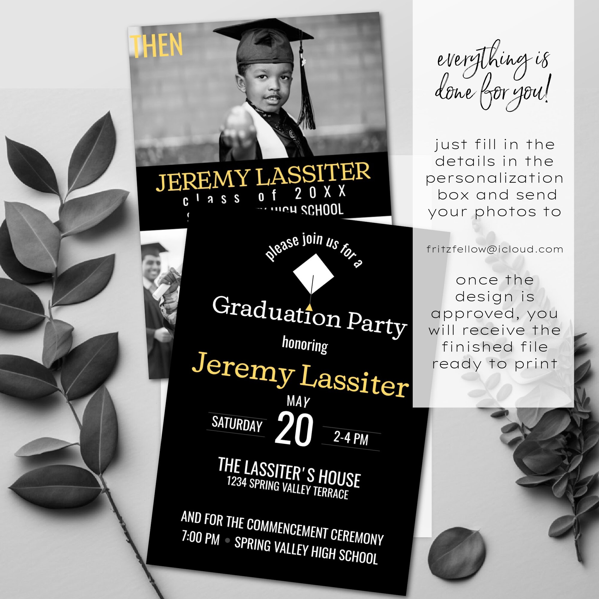 Then and Now Graduation Announcement Digital Template, Custom ...