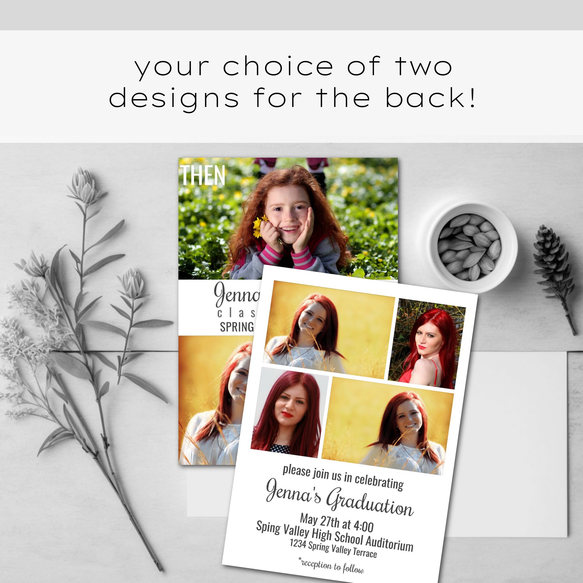 Then and Now Graduation Announcement Digital Template, Custom ...