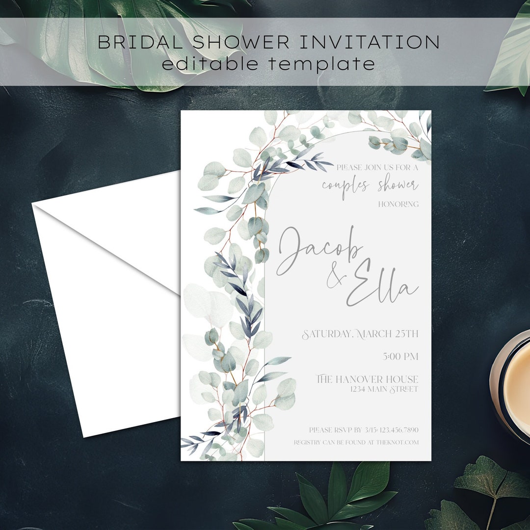 Subtle Greenery Arch Bridal Shower Invitation Digital Template, Couples ...