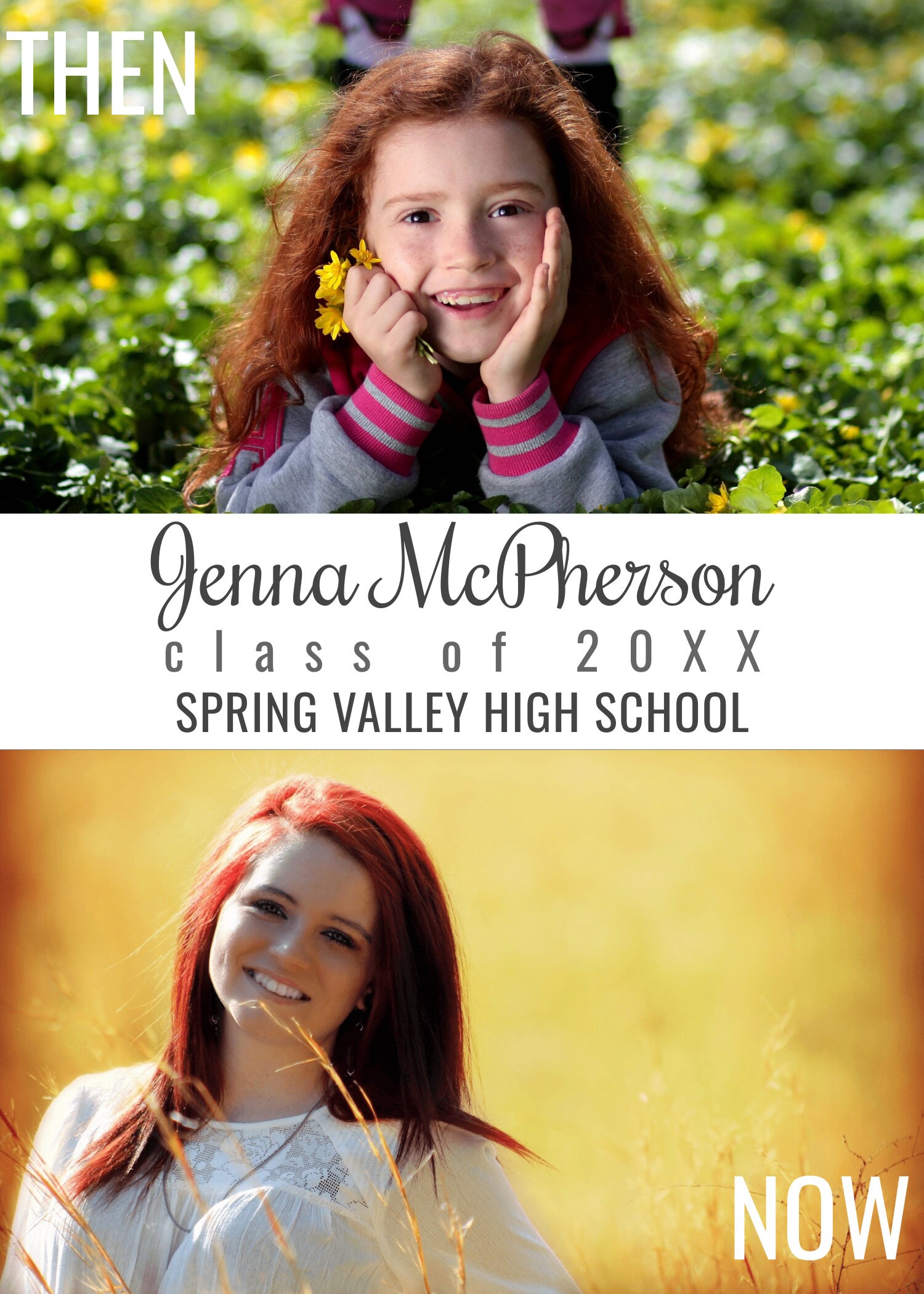 Then and Now Graduation Announcement Digital Template, Custom ...