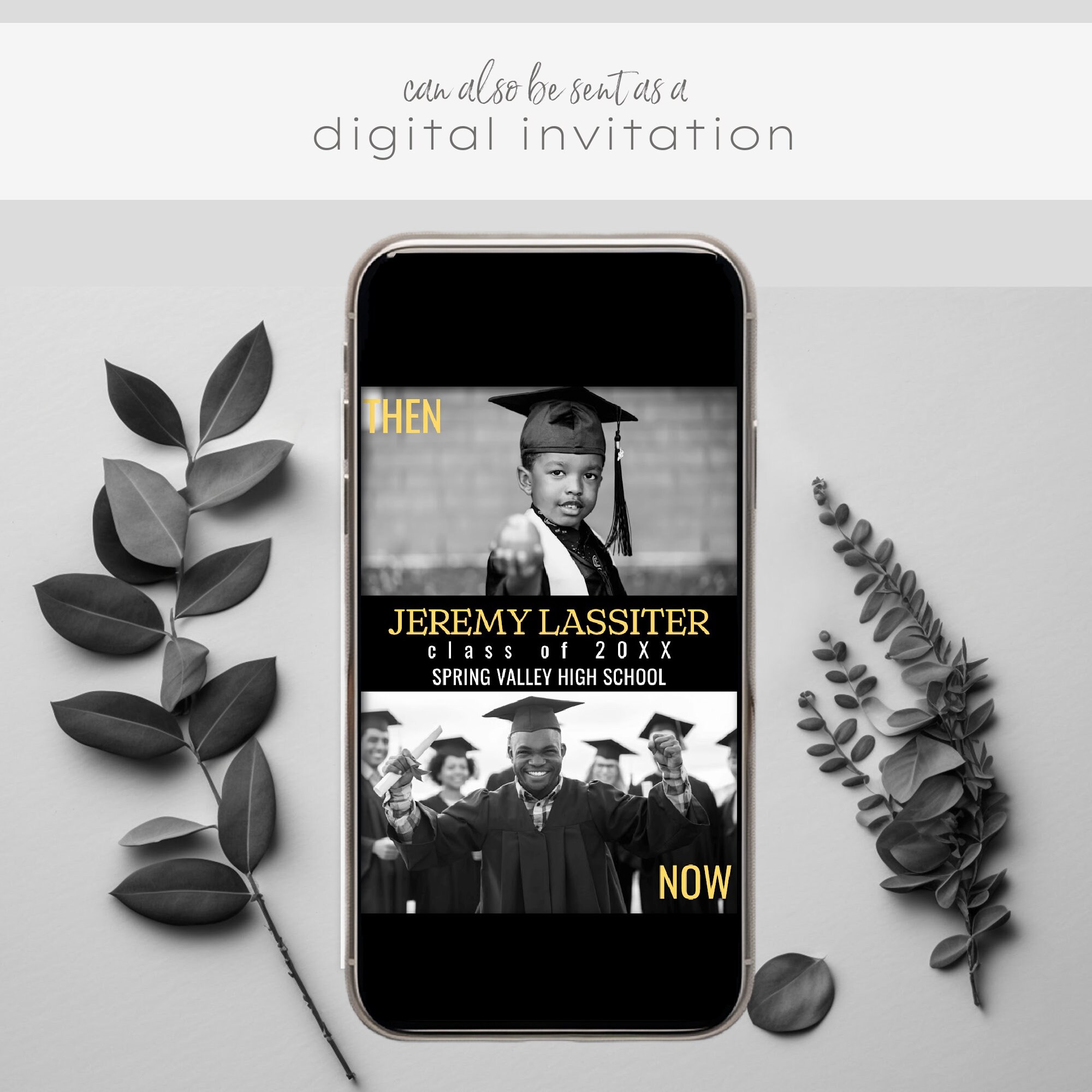 Then and Now Graduation Announcement Digital Template, Custom ...
