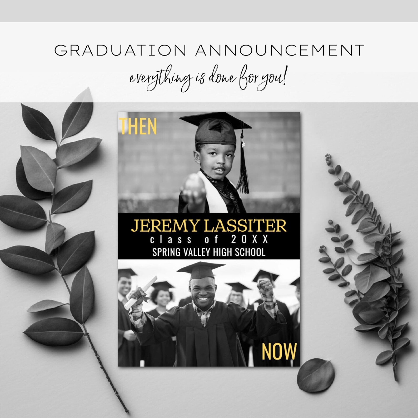 Then and Now Graduation Announcement Digital Template, Custom ...