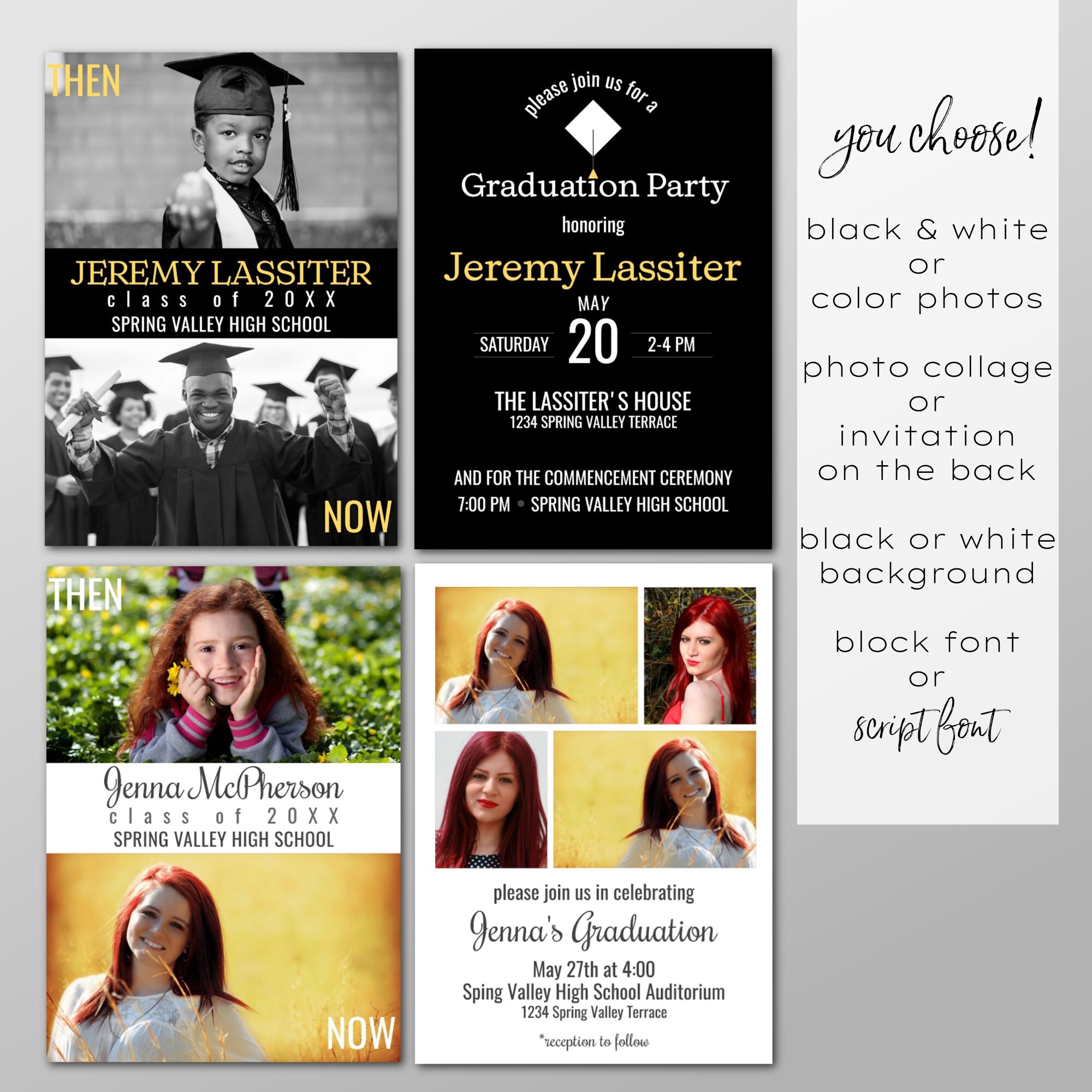 Then and Now Graduation Announcement Digital Template, Custom ...