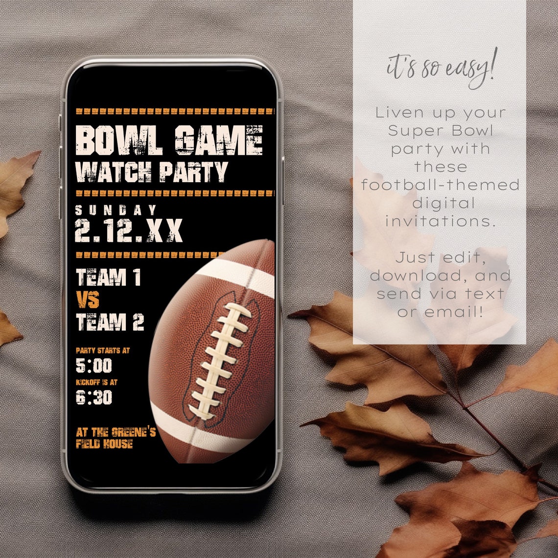 Football Watch Party Invitation Text Digital Template, Bowl Game Watch ...
