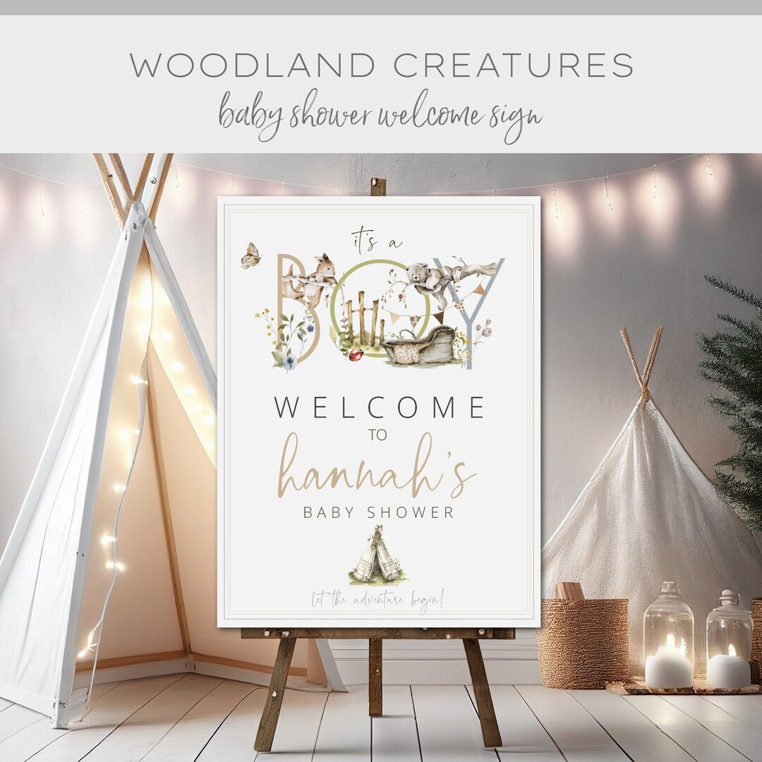 Woodland Creatures Baby Shower Welcome Sign (digital Template) - Etsy
