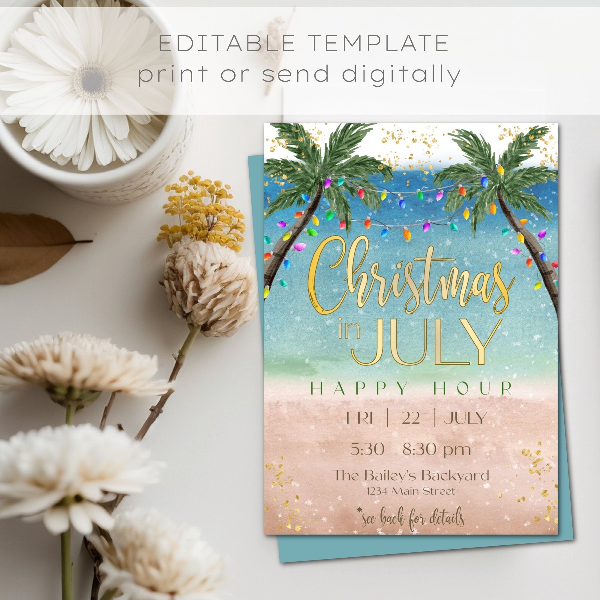 Christmas in July Party Digital Template, Christmas on the Beach, Beach ...