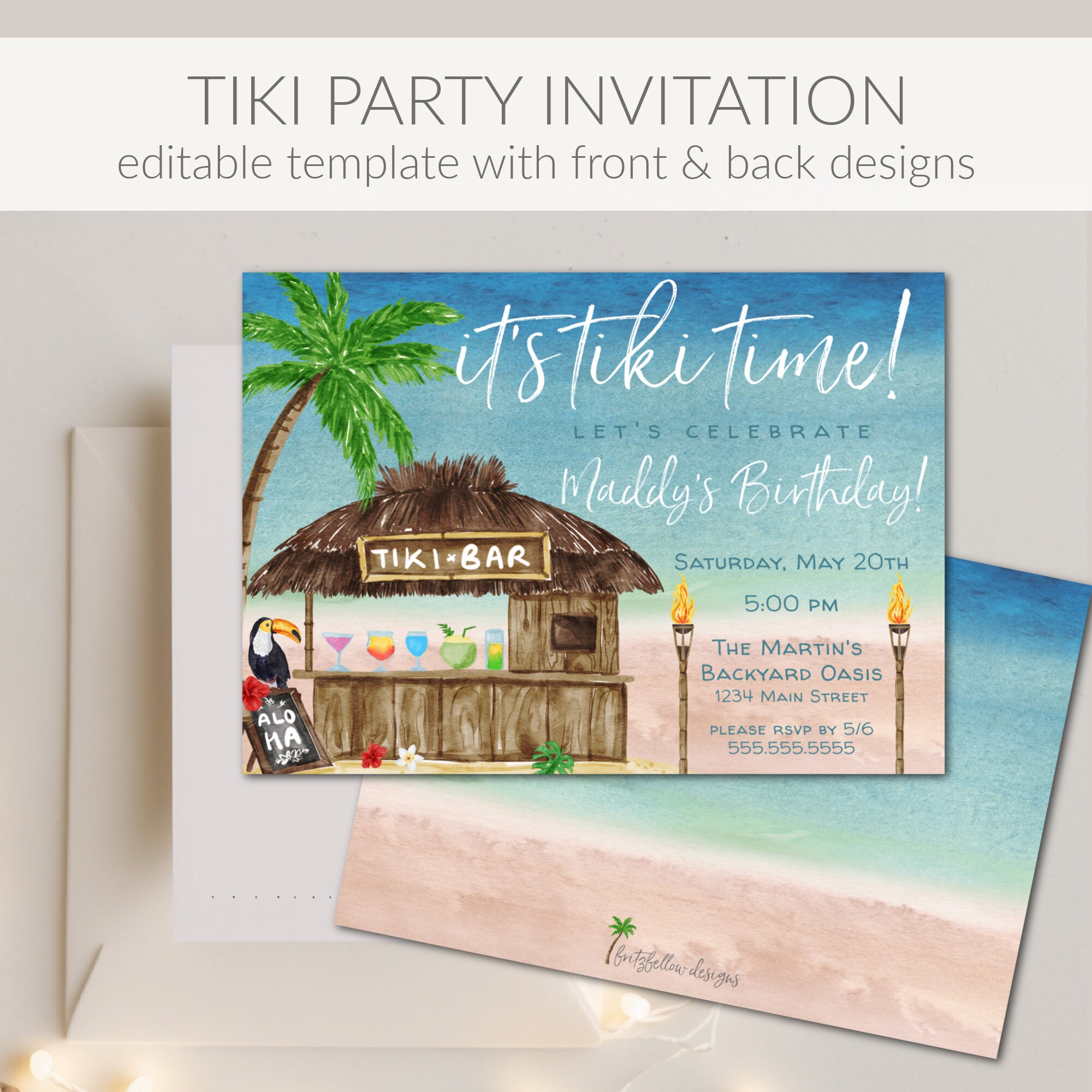 Tiki Bar Party Invitation Digital Template, Beach Party, Tiki Party ...
