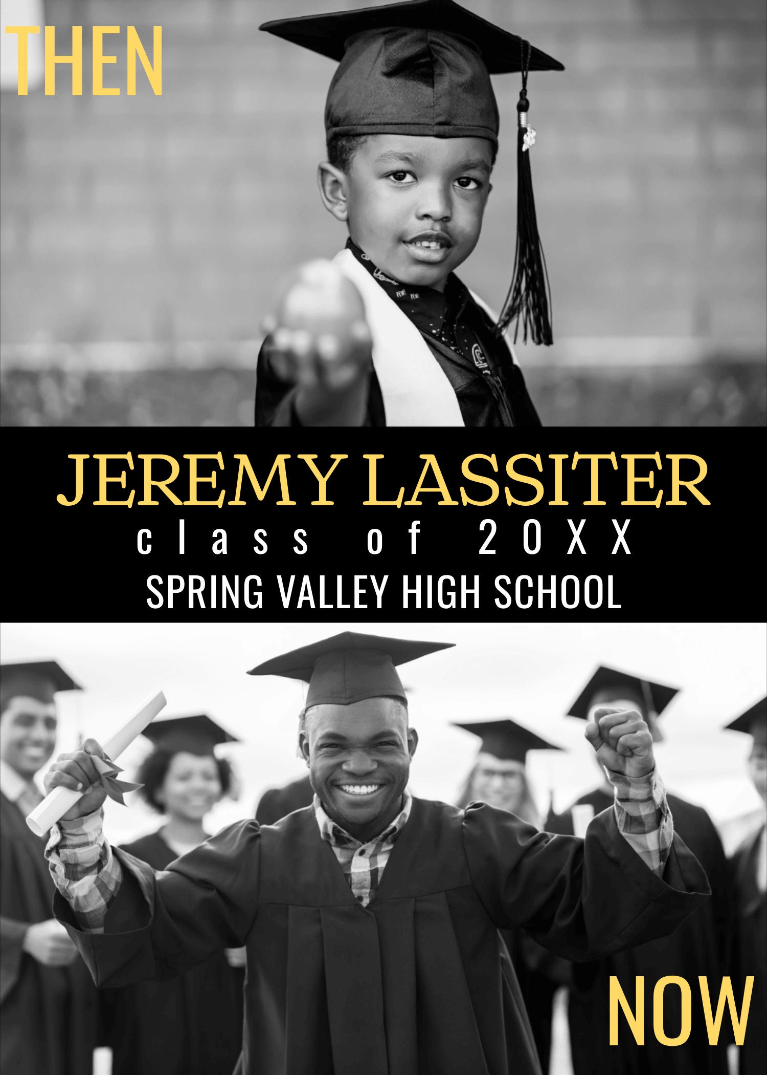 Then and Now Graduation Announcement Digital Template, Custom ...