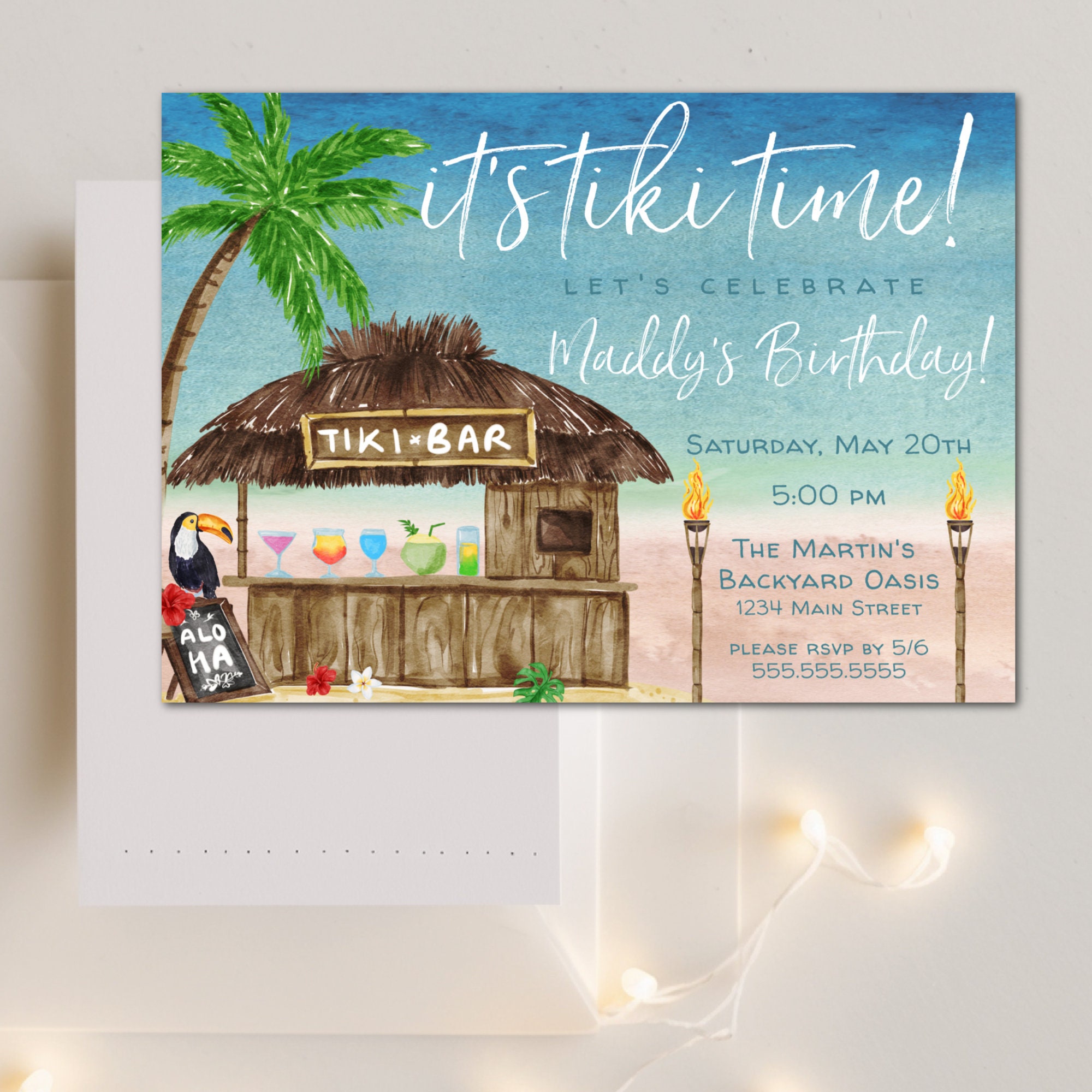 Tiki Bar Party Invitation Digital Template, Beach Party, Tiki Party ...