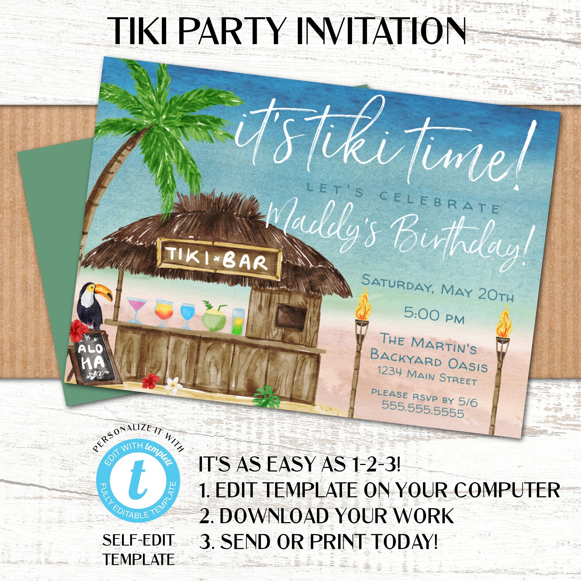 Tiki Bar Party Invitation Digital Template Beach Party Tiki - Etsy
