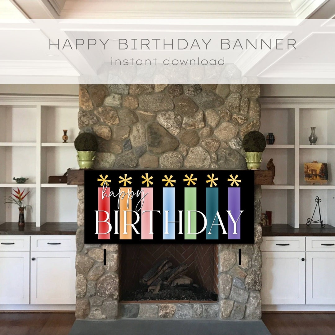 Elegant Birthday Banner Instant Download, Three Sizes, Candles With ...