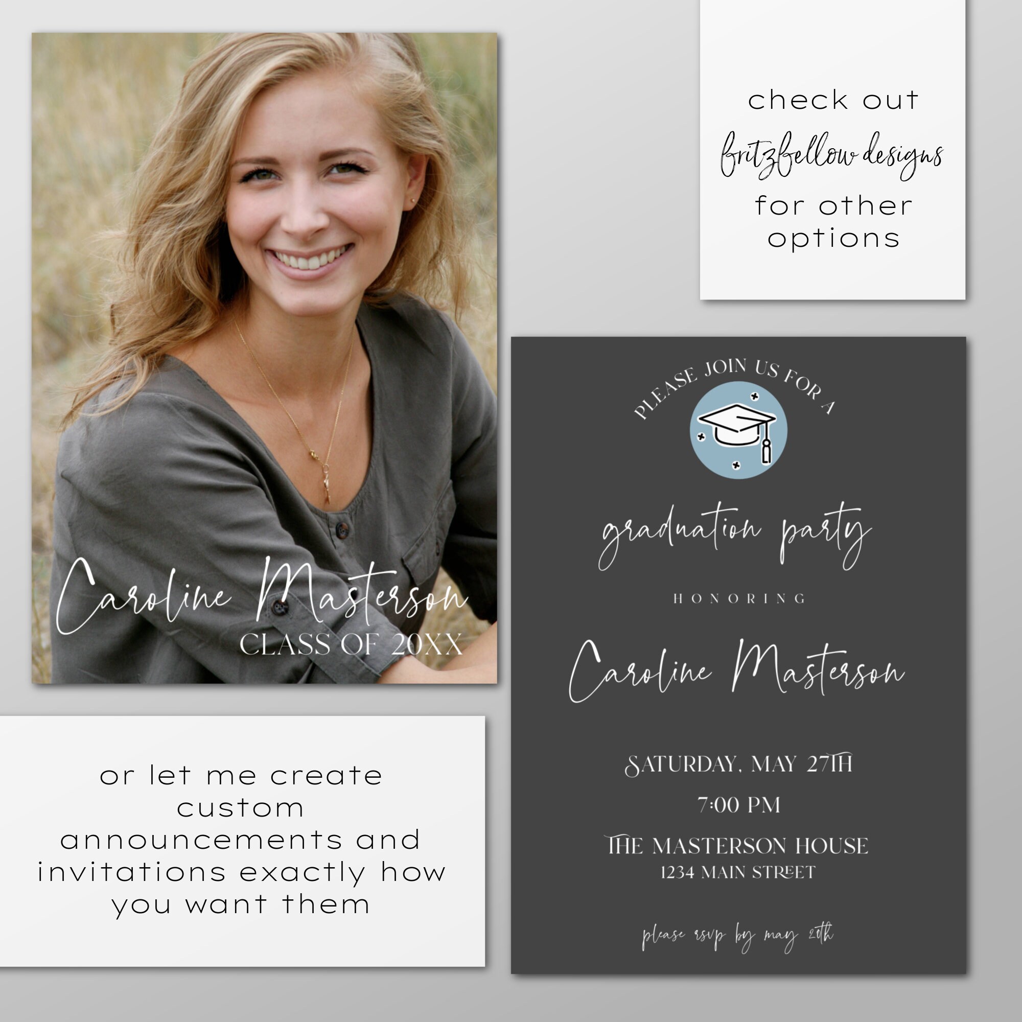 Photo Graduation Announcement Digital Template, Custom Graduation Cards ...