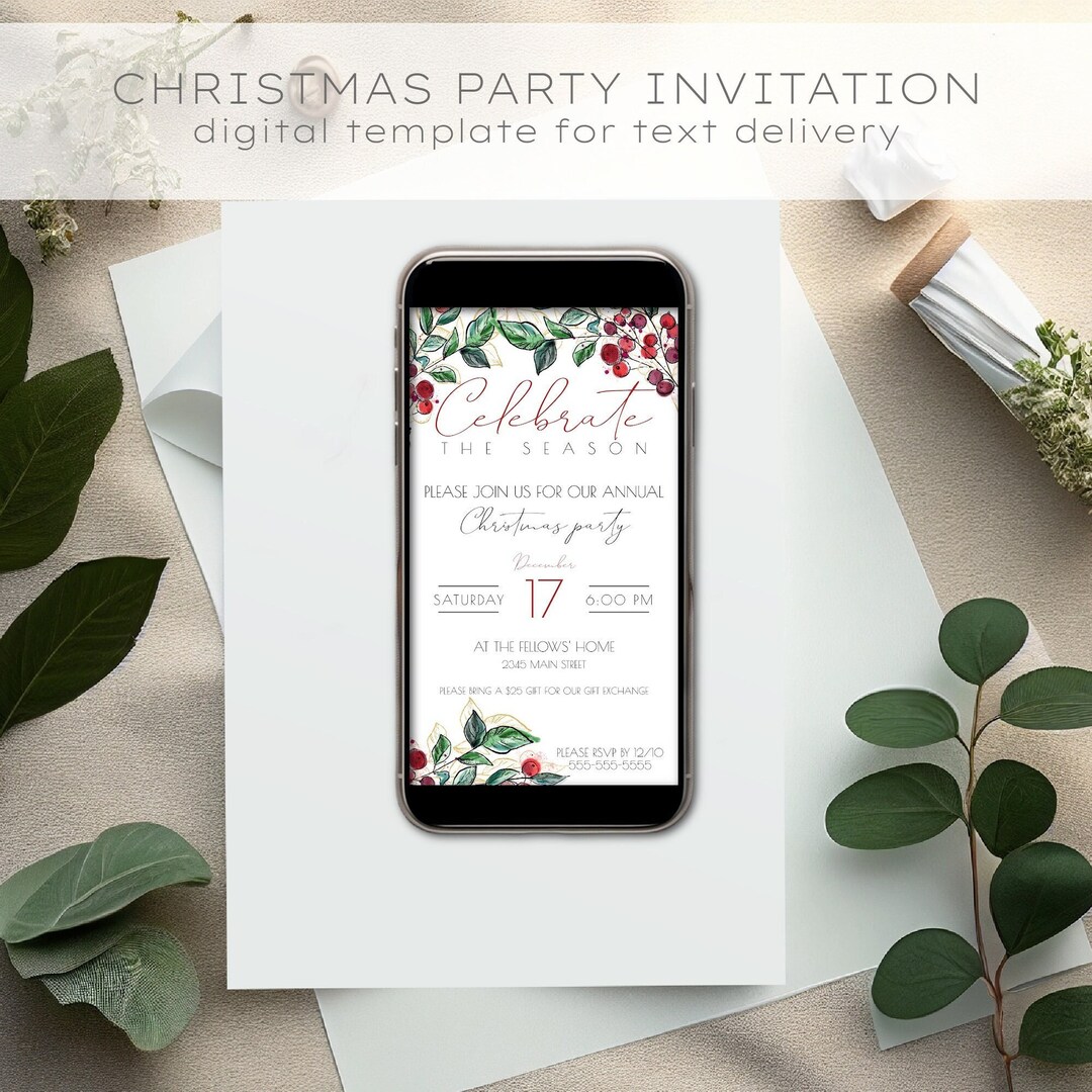Christmas Party Text Invitation, Digital Template for Text Invites ...
