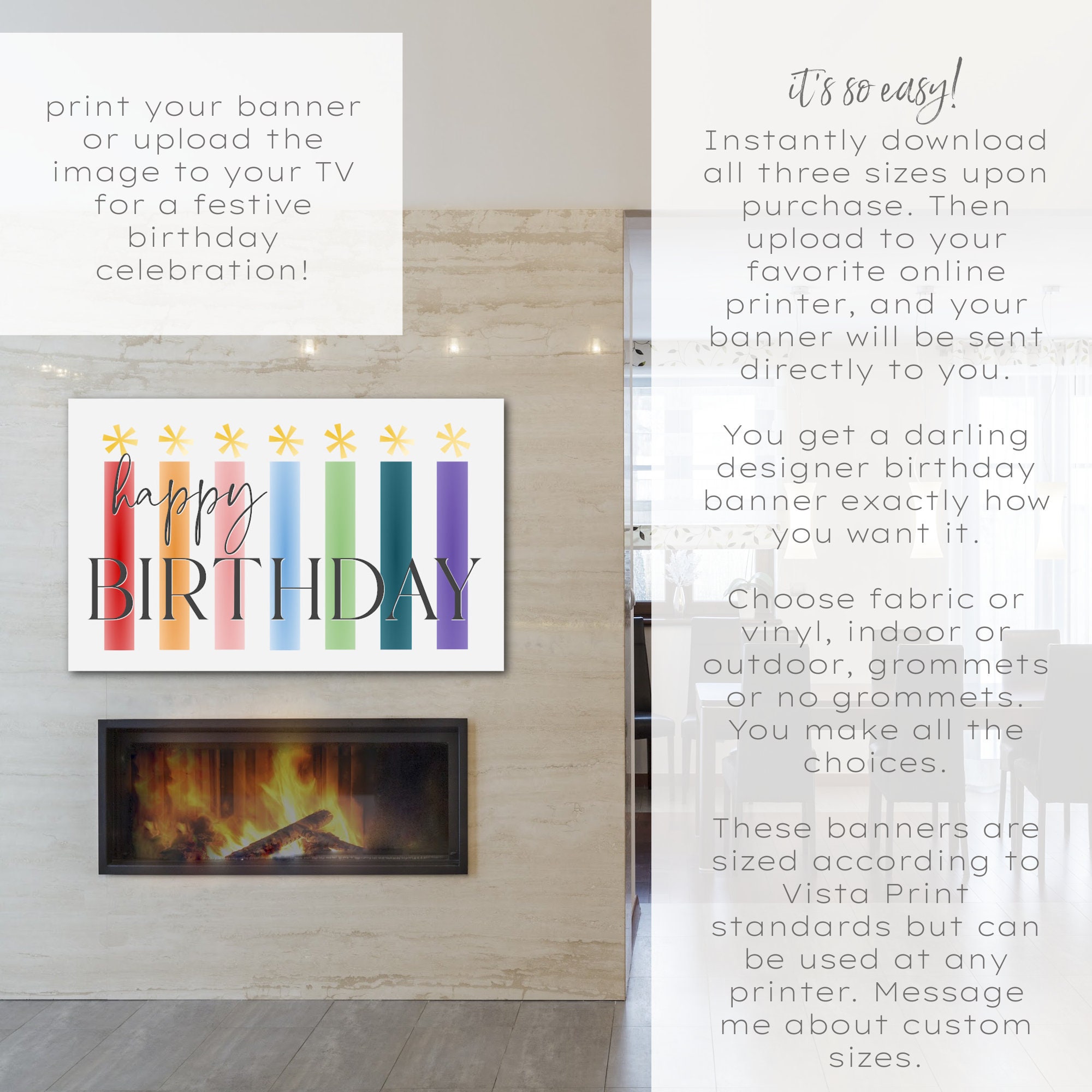 Elegant Birthday Banner Instant Download, Three Sizes, Candles With ...