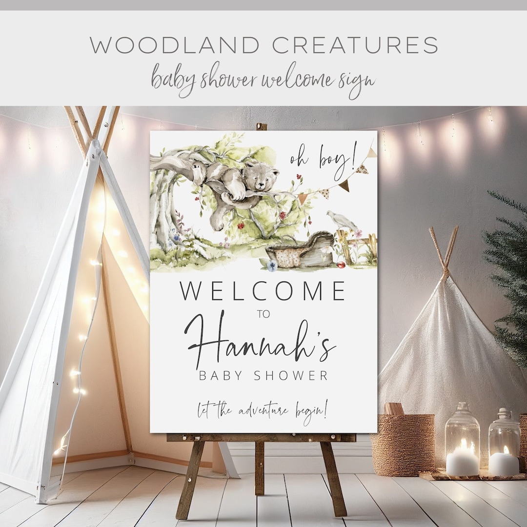 Woodland Creatures Baby Shower Welcome Sign (digital Template) - Etsy