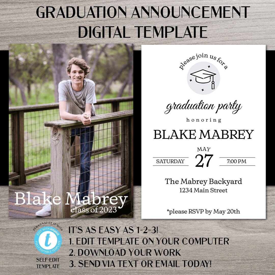 Photo Graduation Announcement Digital Template Custom - Etsy