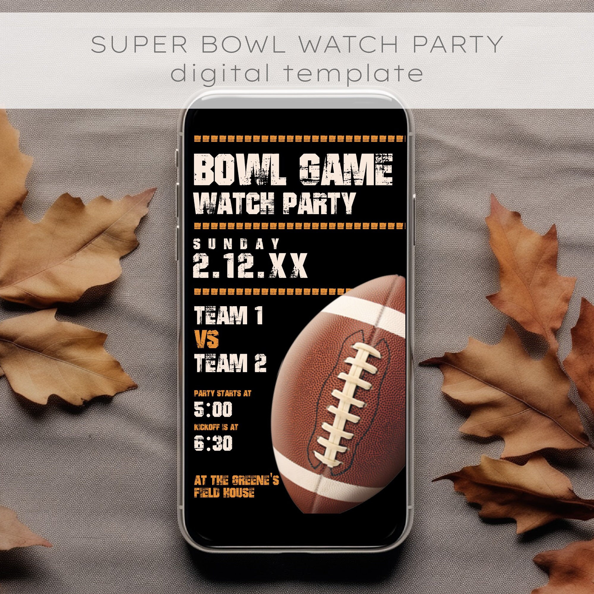 Football Watch Party Invitation Text Digital Template, Bowl Game Watch ...