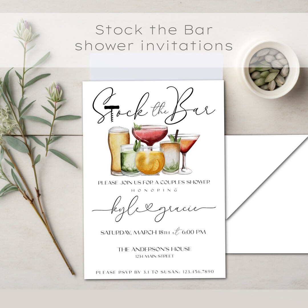 Stock the Bar Shower Invitation: Elegant Cocktail Party (digital File ...