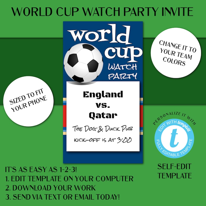 World Cup Watch Party Invitation Digital Template, FIFA World Cup Text ...