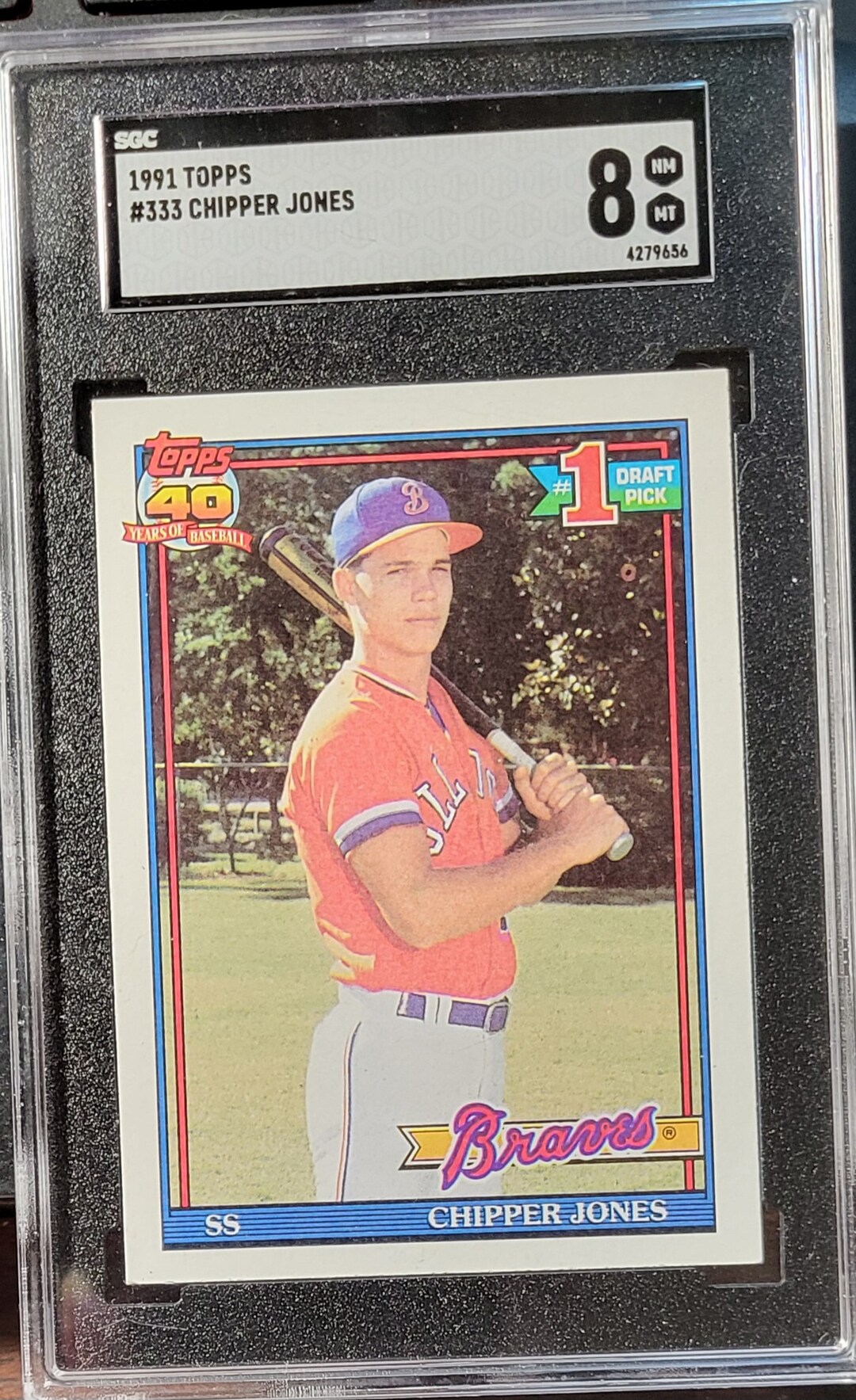 1991 Topps 40 Yrs of Baseball 1 Draft Pick Chipper Jones 333 SGC 8 NM ...