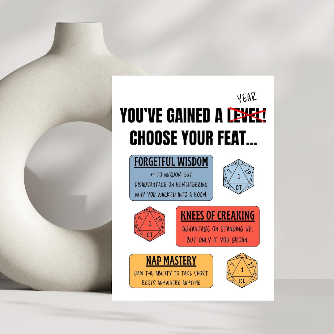 D&D Birthday Card: You've Gained a Level, D20 Dice - Etsy UK