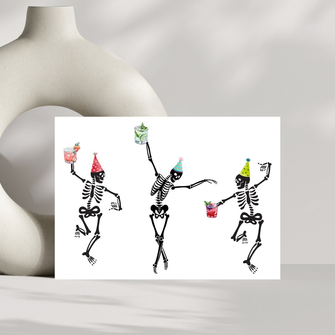Skeleton Party Birthday Card, Halloween Card, Party Card, Birthday Card ...