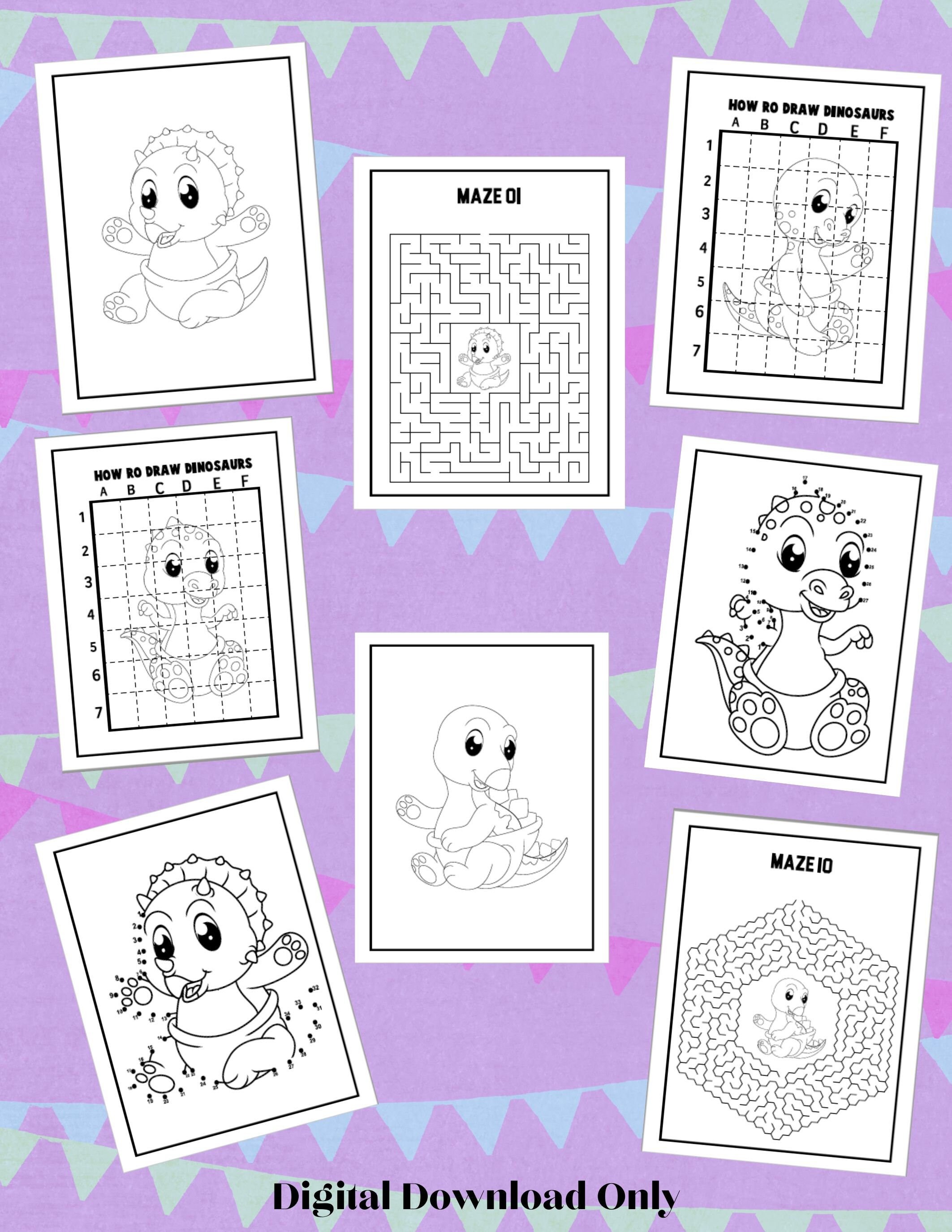 Dinosaur Coloring and Activity Pages - Etsy