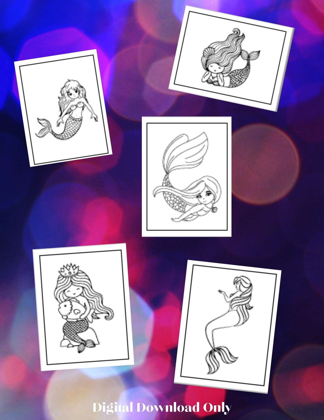 Pretty Mermaid Coloring Pages - Etsy