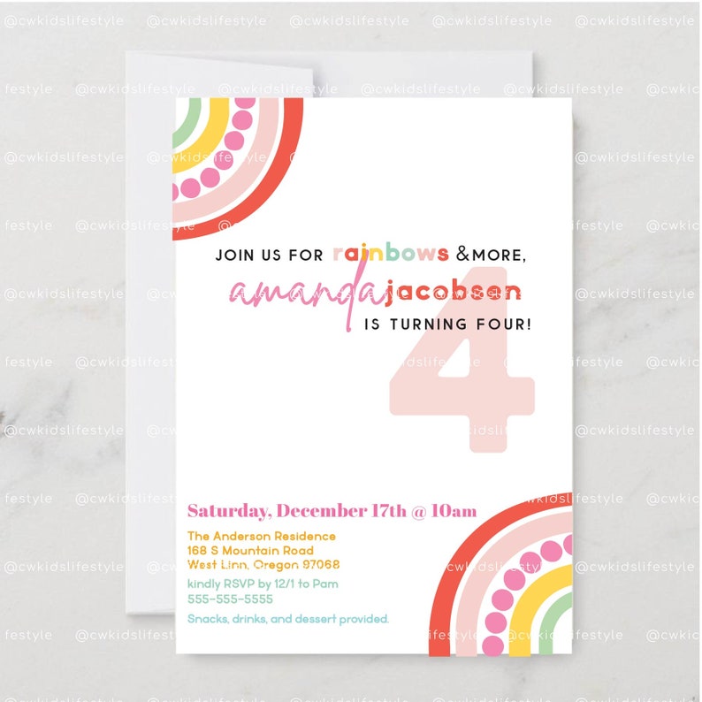 Custom Rainbow Birthday Invitation | Kids Rainbow Party Theme | Rainbow ...