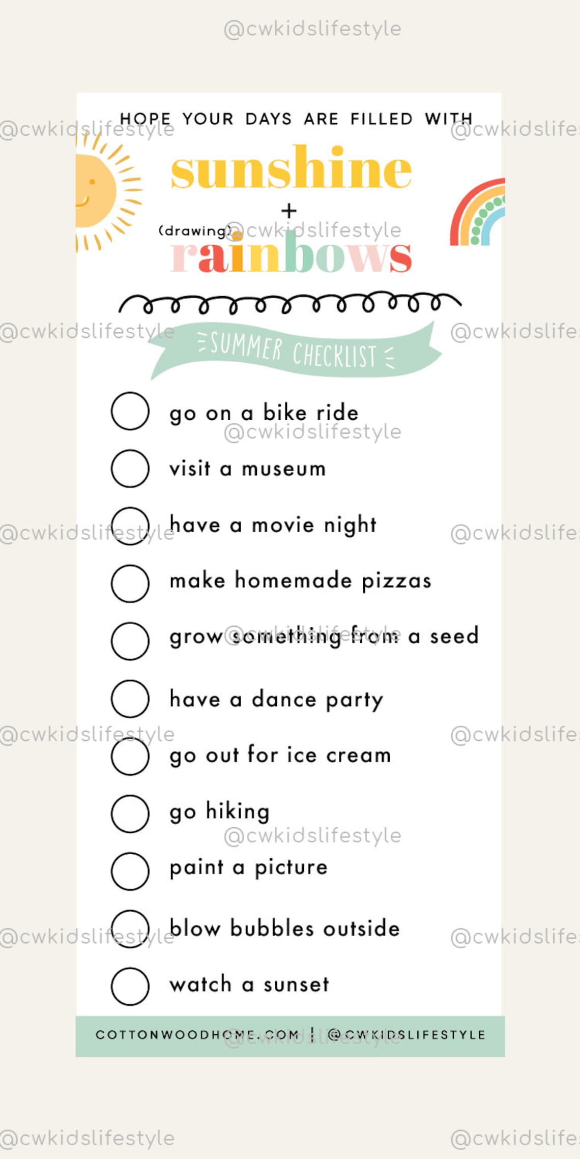 Summer Favor Checklist Printable Kids End of Year Party - Etsy