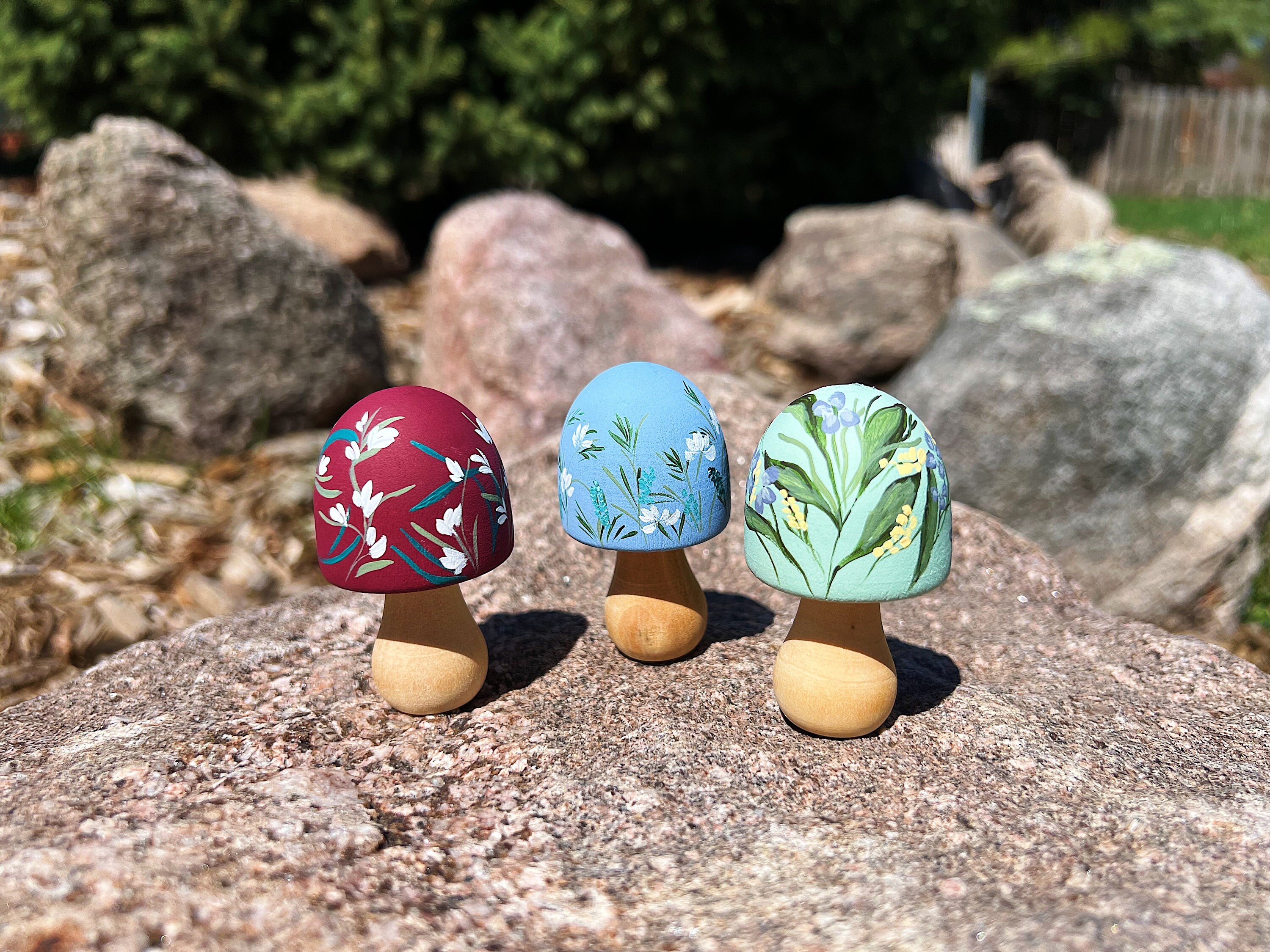 Hand Painted Wooden Mushroom Set/2 | Spring Decor | Summer Decoration ...