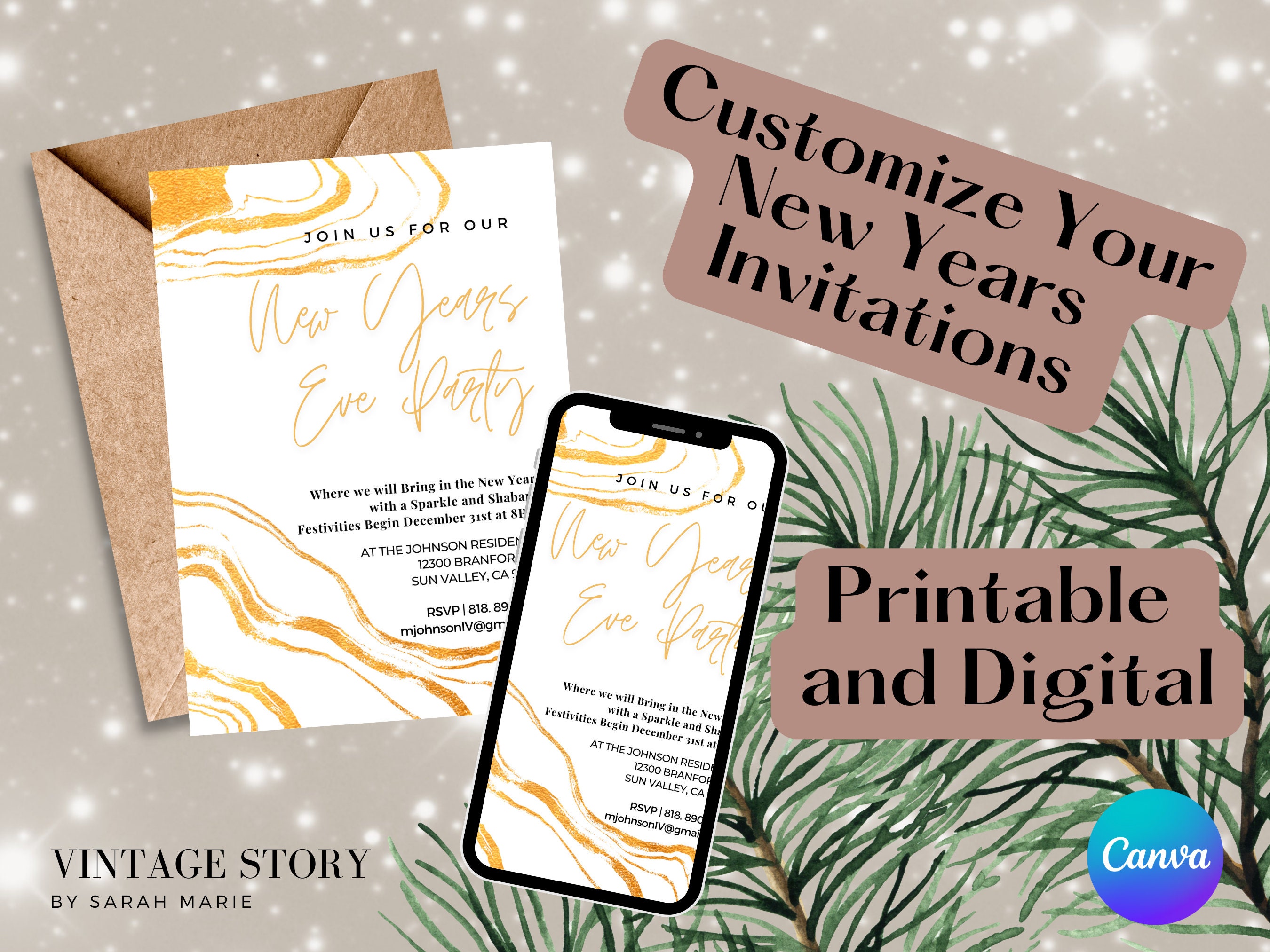 New Years Eve Invitation Printable New Year Card New Years - Etsy