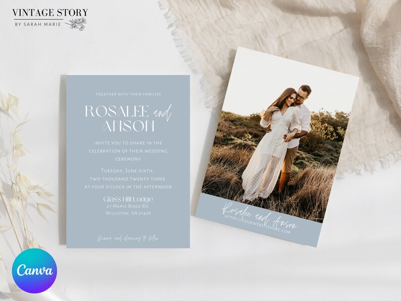 Dusty Blue Wedding Invitation Dusty Blue Wedding Invitation Template ...