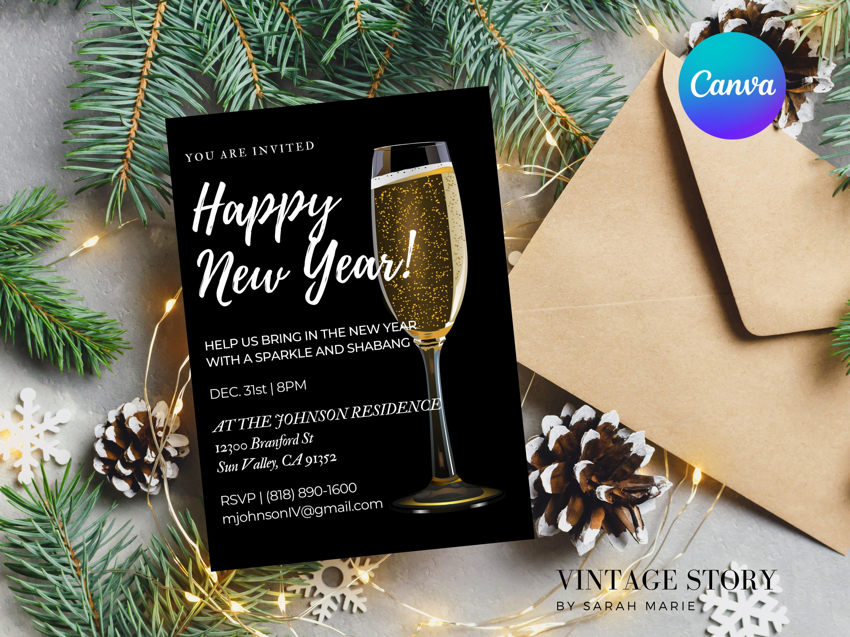 New Years Eve Invitation, Printable New Year Card, New Years Card ...
