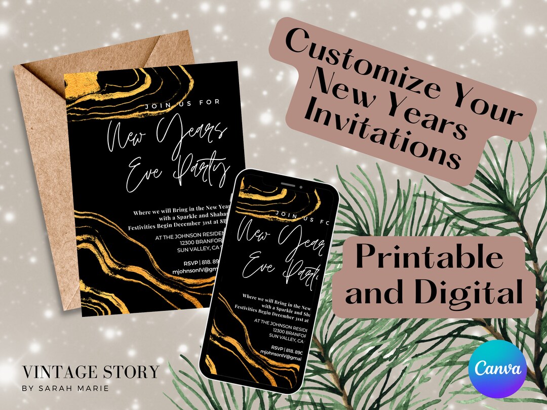 New Years Eve Invitation, Printable New Year Card, New Years Card ...