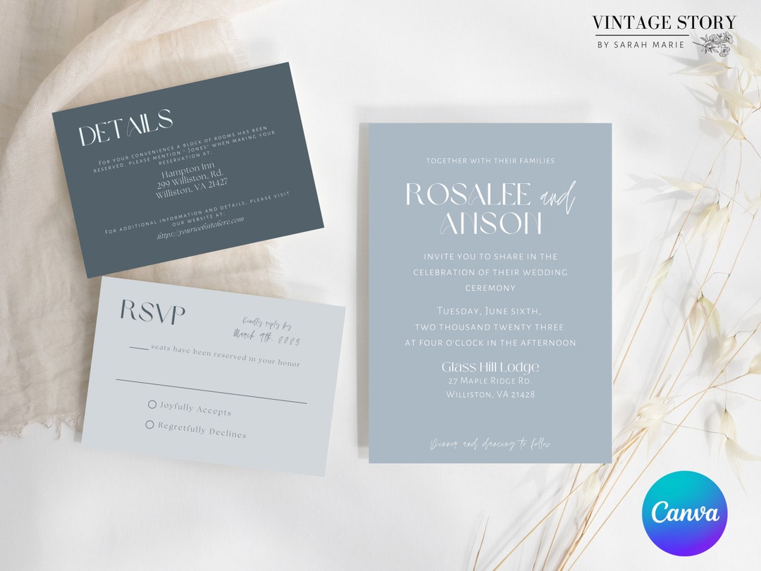 Dusty Blue Wedding Invitation | Dusty Blue Wedding Invitation Template ...