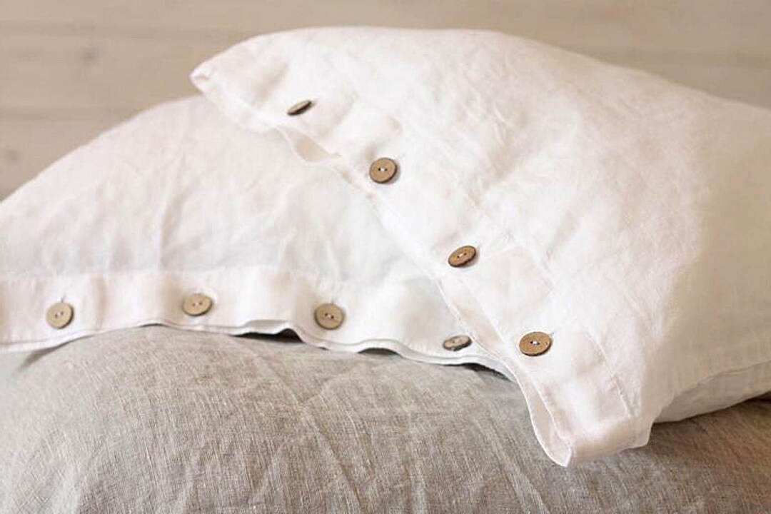 Flax Linen Pillowcase Coconut Buttons Closure Pure Linen - Etsy Canada