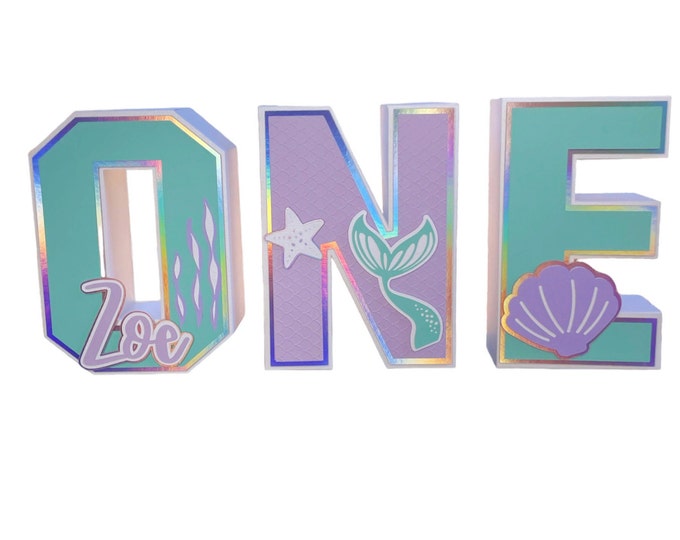 ONE Mermaid Theme Birthday, ONE 3D Sign, Custom 3D Letter, Party ...