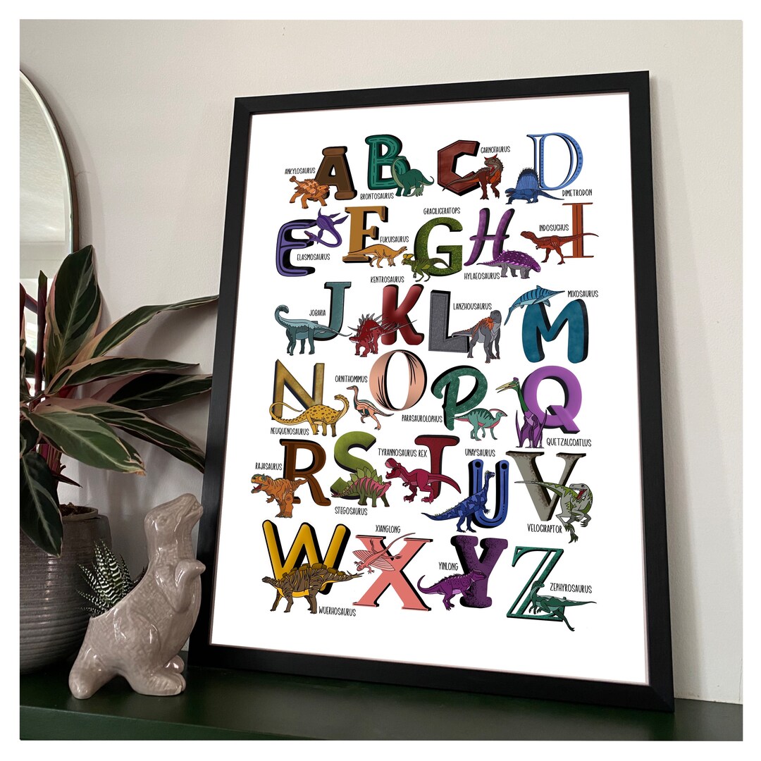 Dinosaur Alphabet Poster A2 Print Hand Drawn Artwork Dinosaurs ABC Home ...