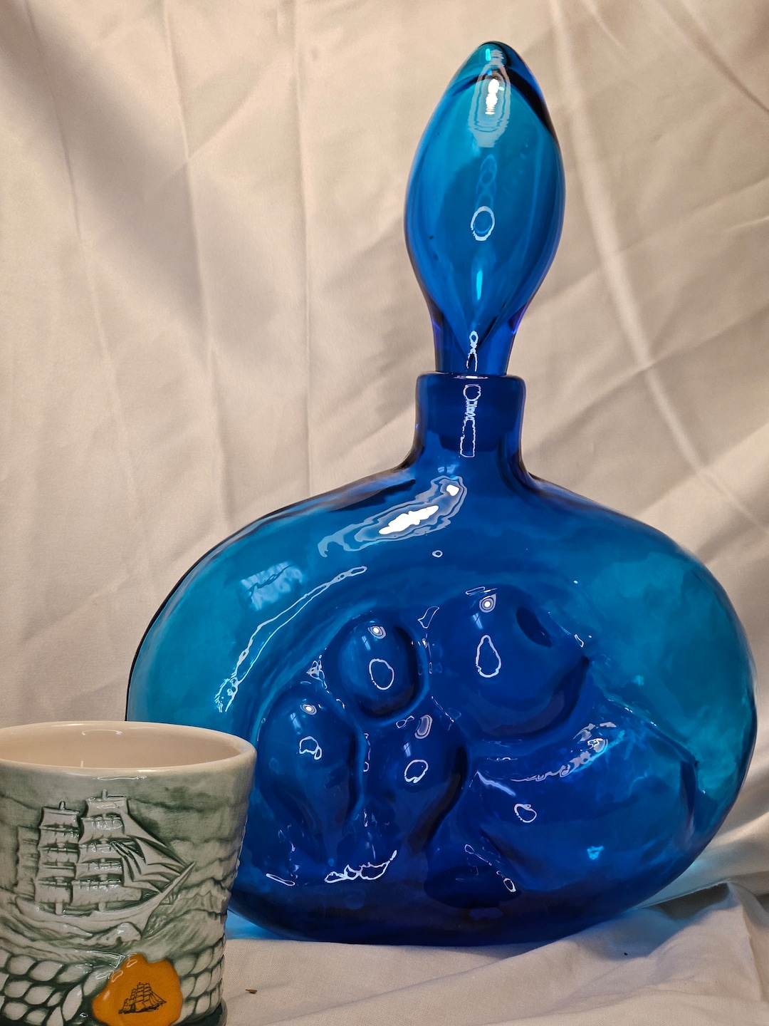 Vintage Blue BLENKO 5 Bubble Decanter by Wayne Husted 6310 Eames Era ...